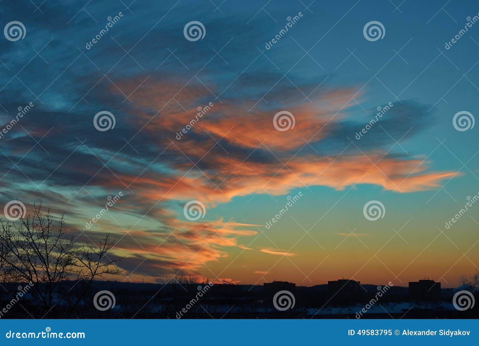 Dawn sun over the town. stock image. Image of scenics - 49583795