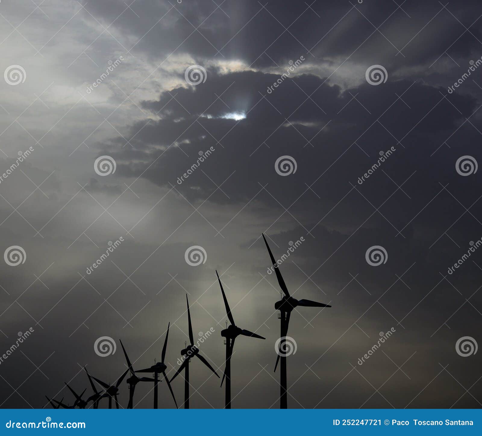 Dawn with Sun Rays and Wind Turbines Stock Image - Image of clouds ...