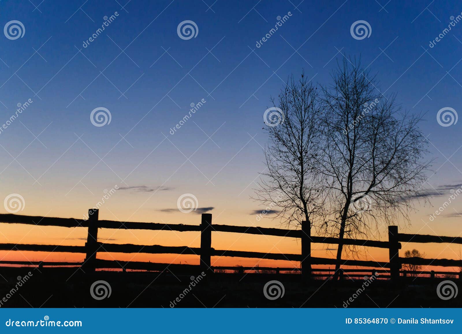 Dawn in the village fence stock photo. Image of fence - 85364870