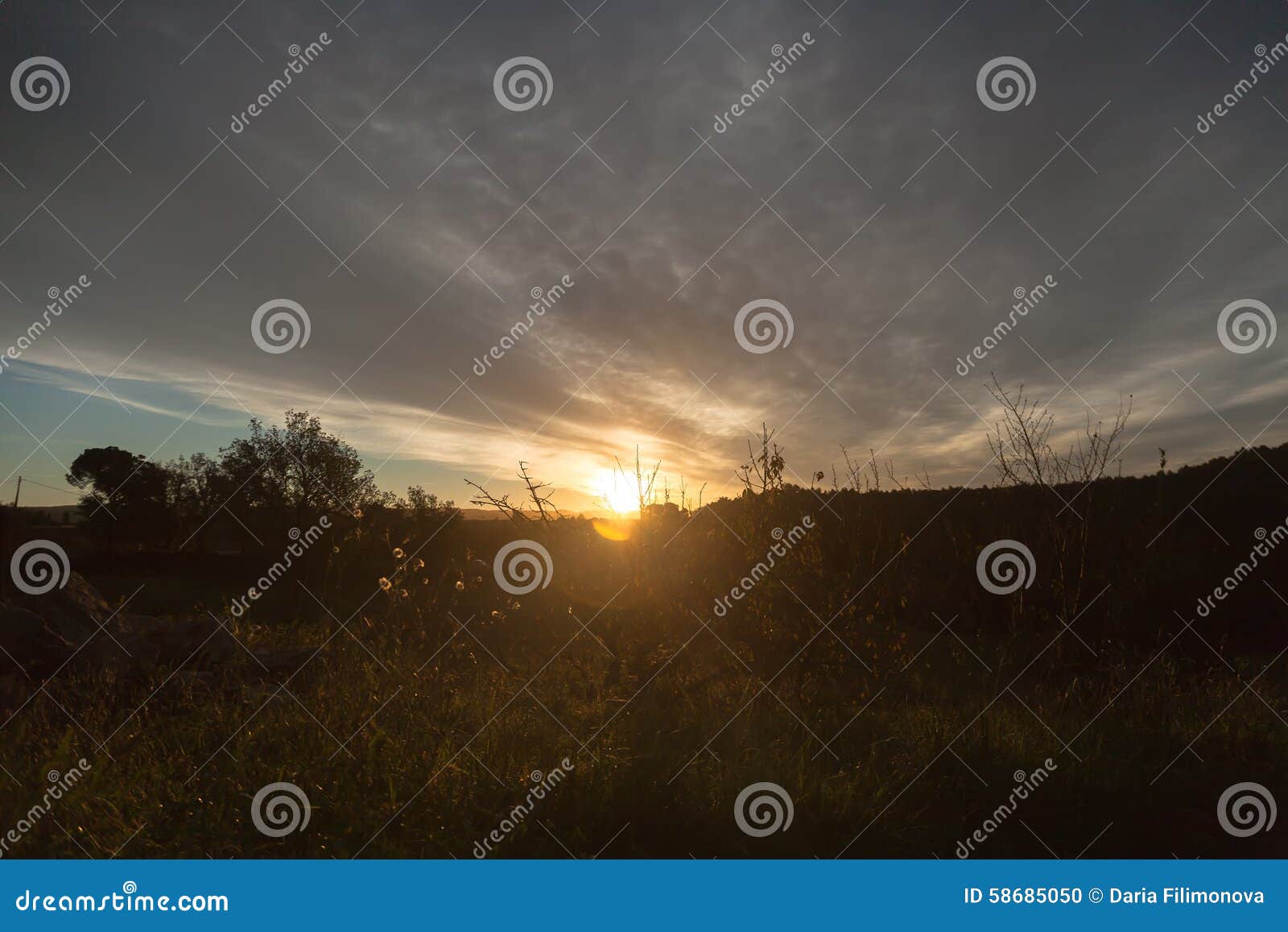 Dawn in village. stock photo. Image of landscape, green - 58685050