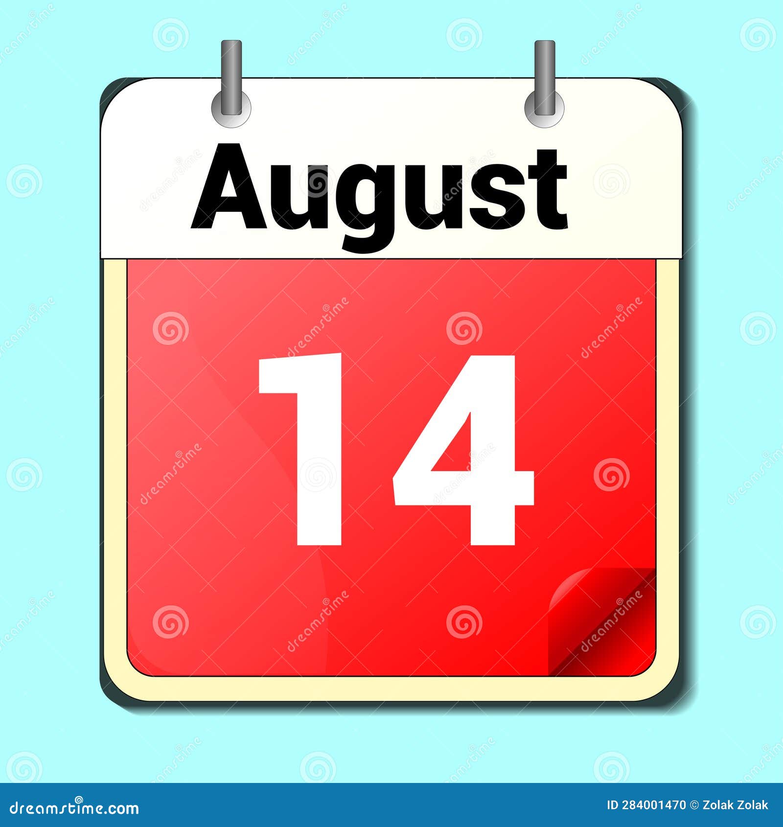 Day on the Calendar, Vector Image Format, August 14 Stock Vector ...