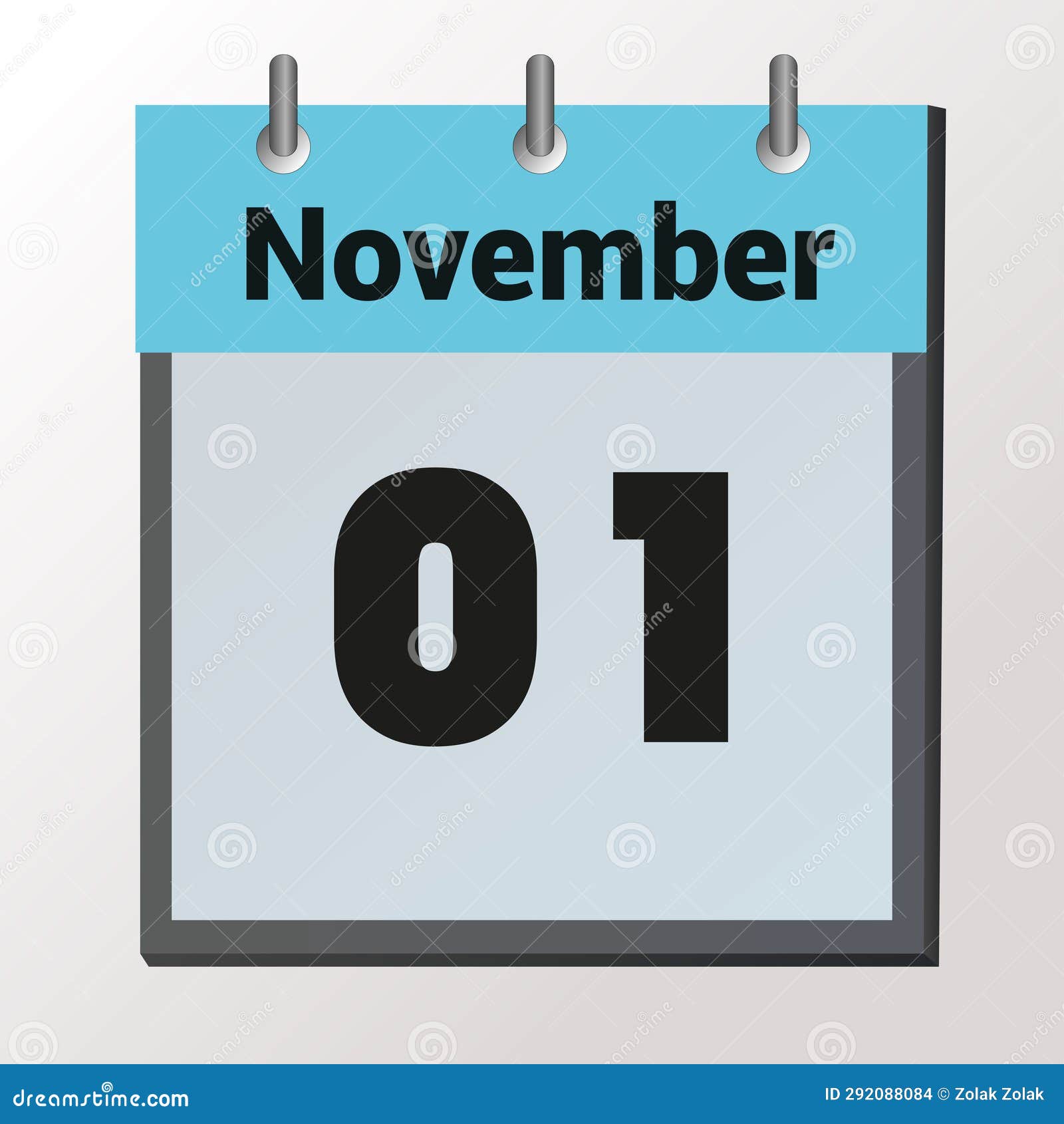 Vector Calendar Page with Date November 1, Light Colors Stock ...