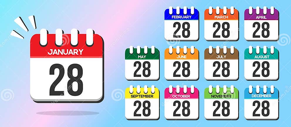 Day 28. Calendars with the 28st of Each Month Stock Vector ...