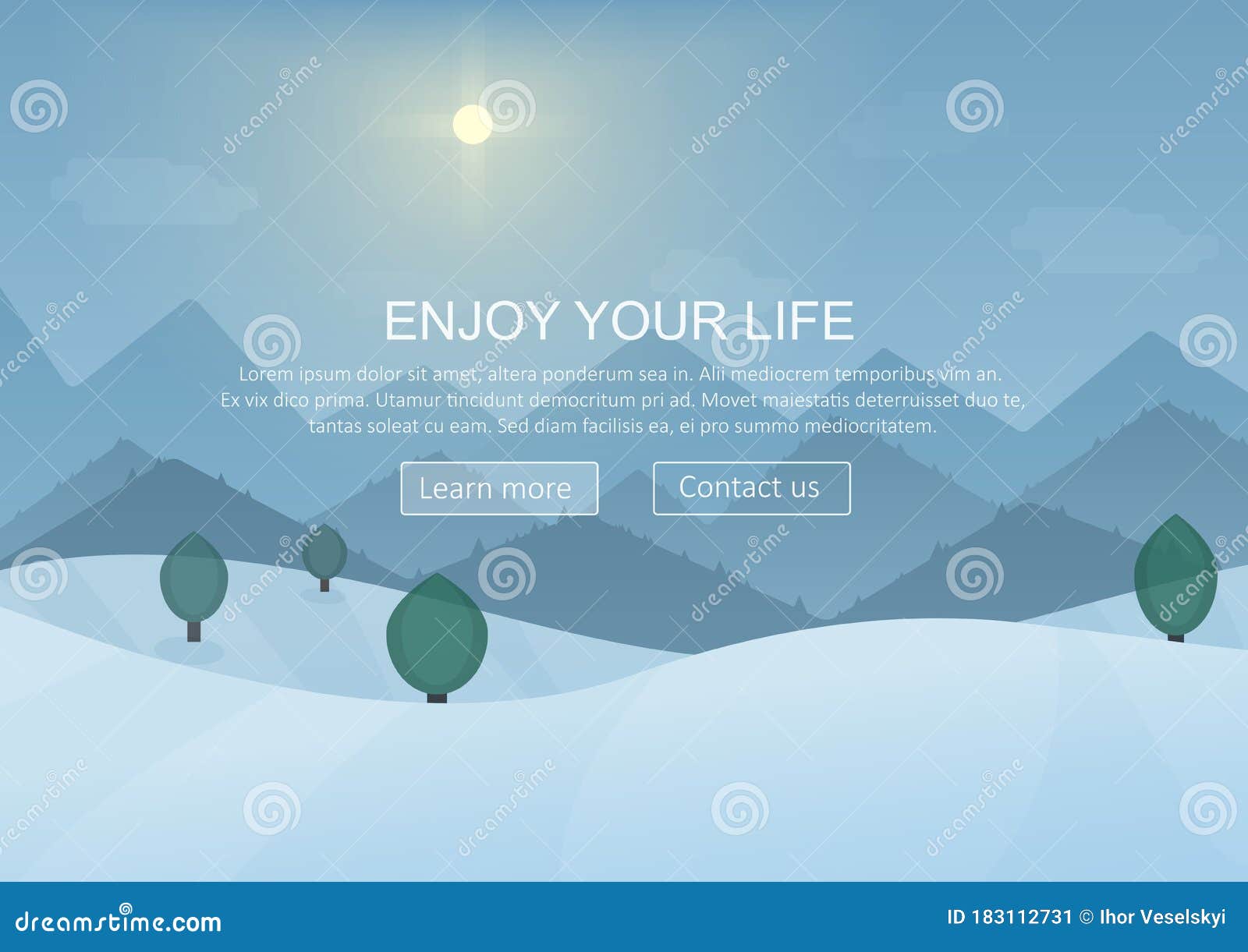 Day Cartoon Winter Mountain Forest Landscape Background with Snow Trees ...