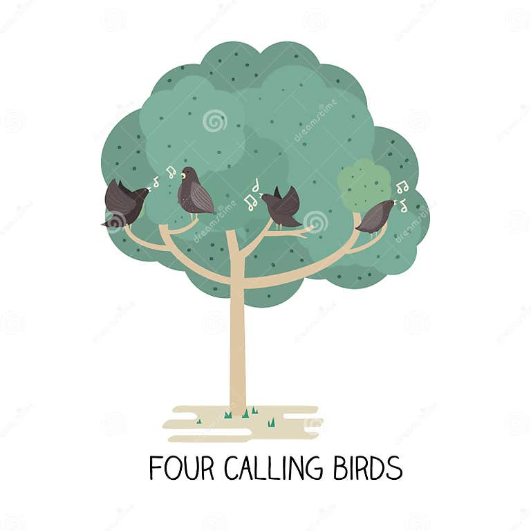 12 Day of Christmas - Four Calling Bird Stock Illustration ...