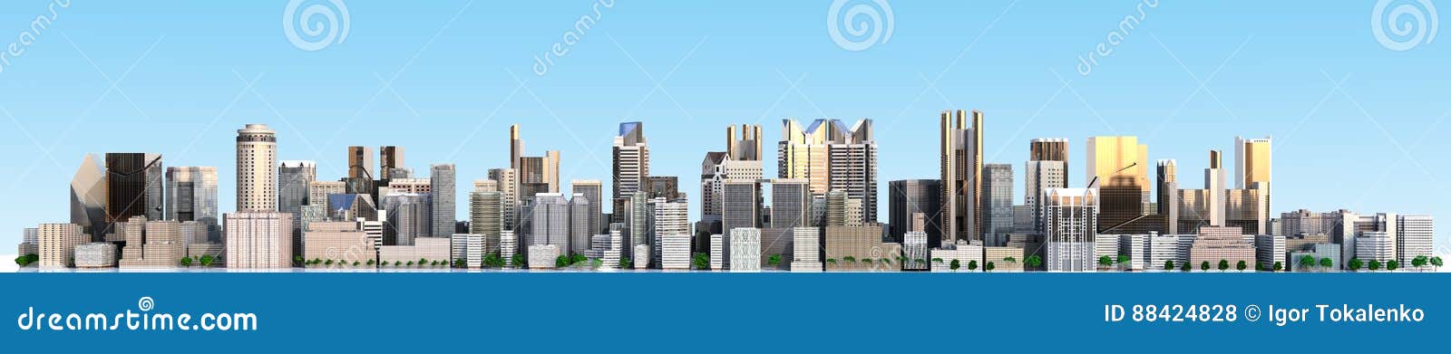 Day City with Reflection 3d Rendering Image on Blue Gradient Stock ...