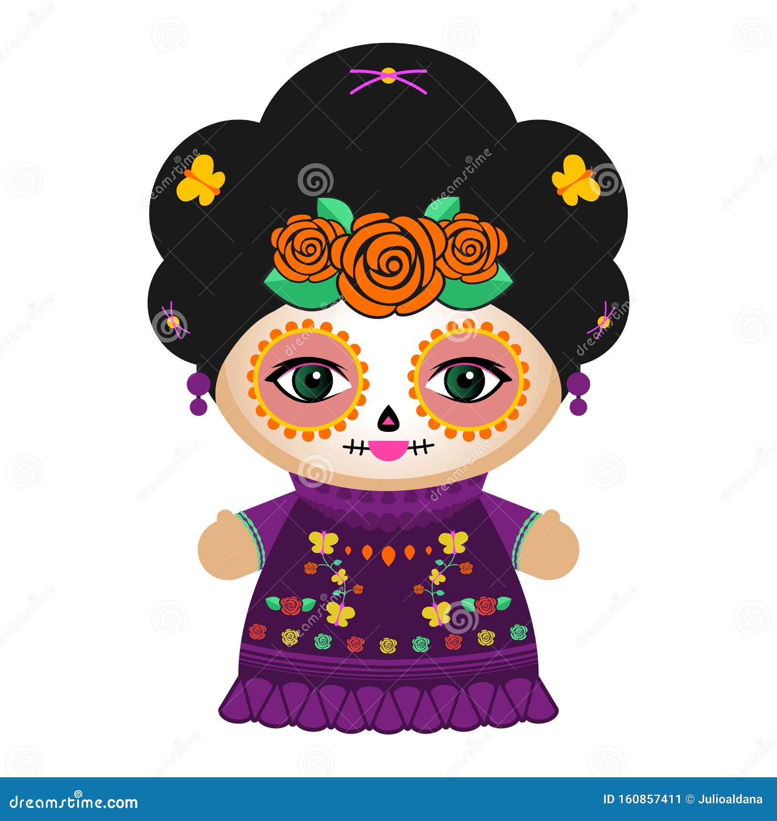 Day Of The Dead Classic Mexican Catrina Doll And Ornaments Cartoon ...