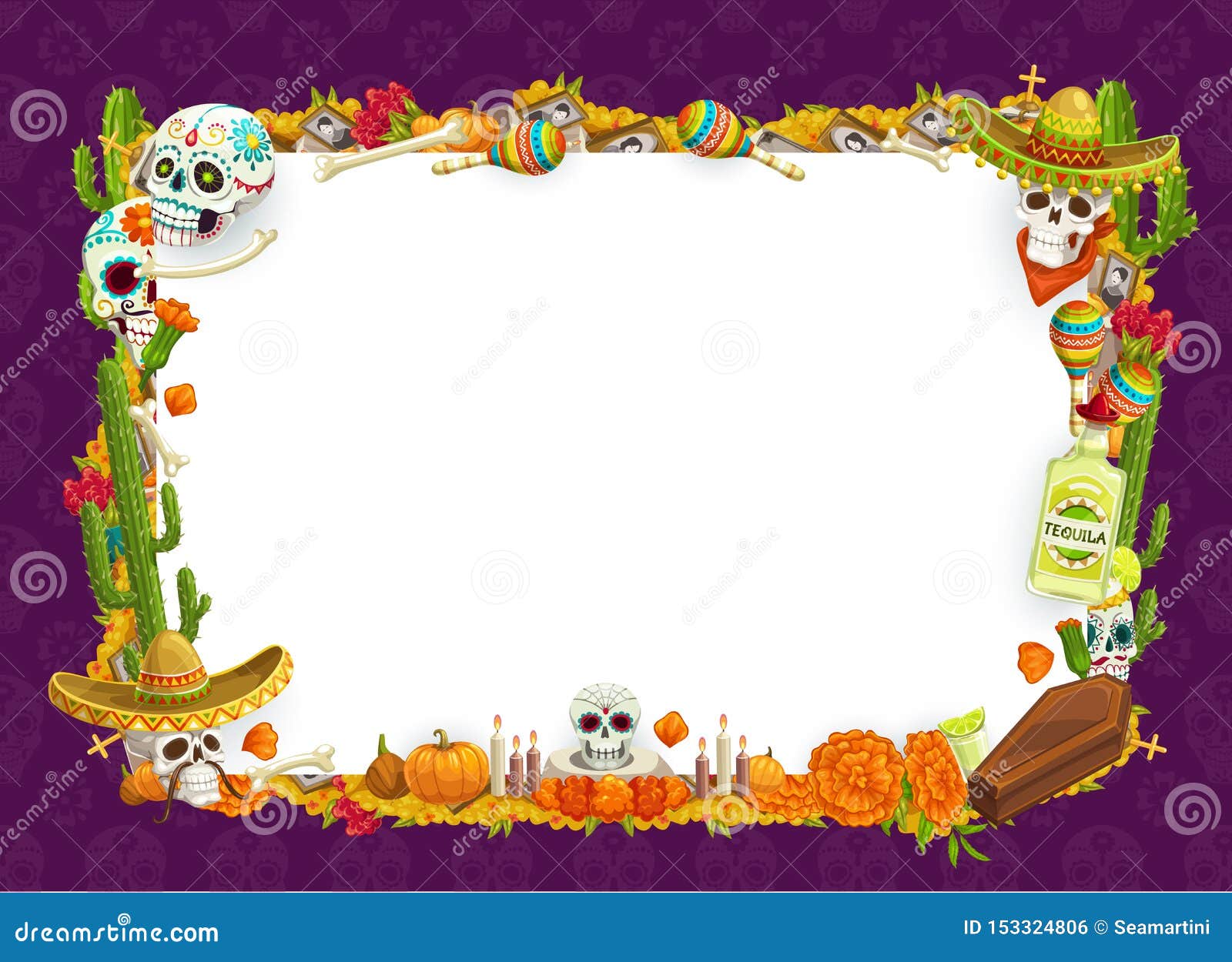 Day of Dead, Dia De Los Muertos Blank Frame Stock Vector - Illustration ... Day of Dead, Dia De Los Muertos Blank Frame Stock Vector - Illustration ...