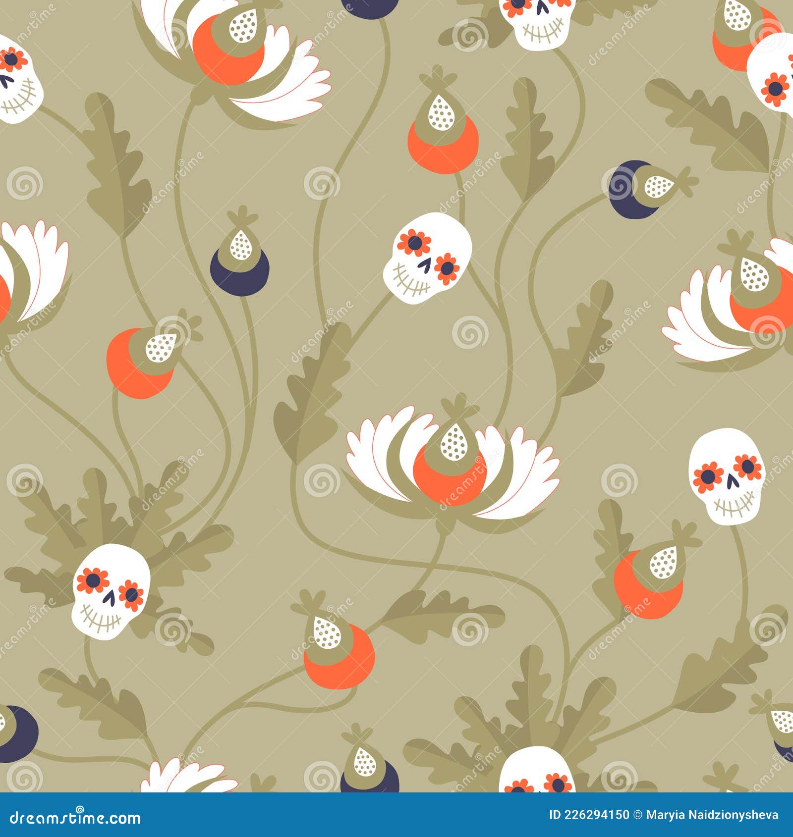 Day Of The Dead Pattern Seamless. Multicolored Skull And Skeleton ...