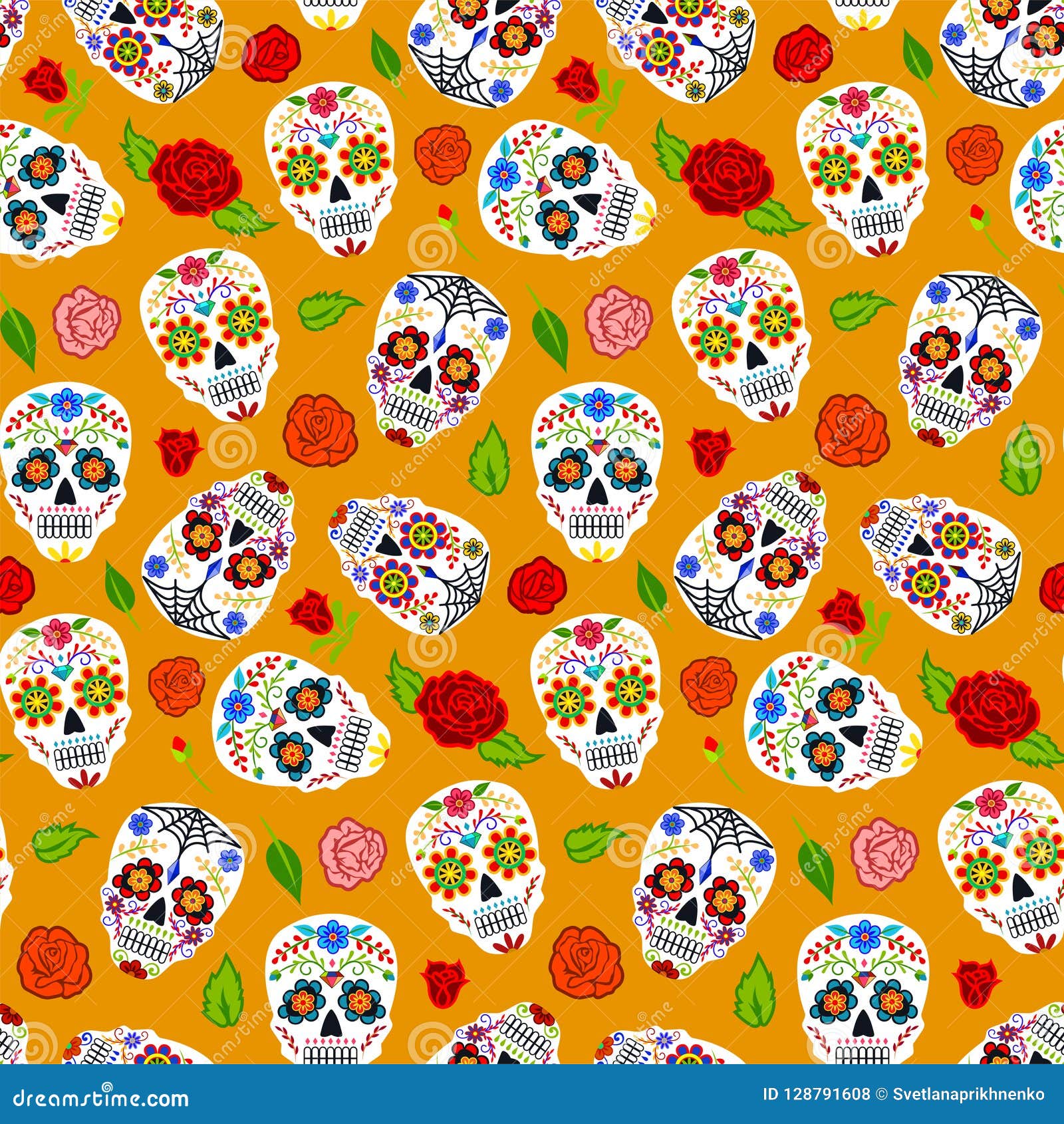 Day of the Dead Seamless Pattern Stock Vector - Illustration of floral ...