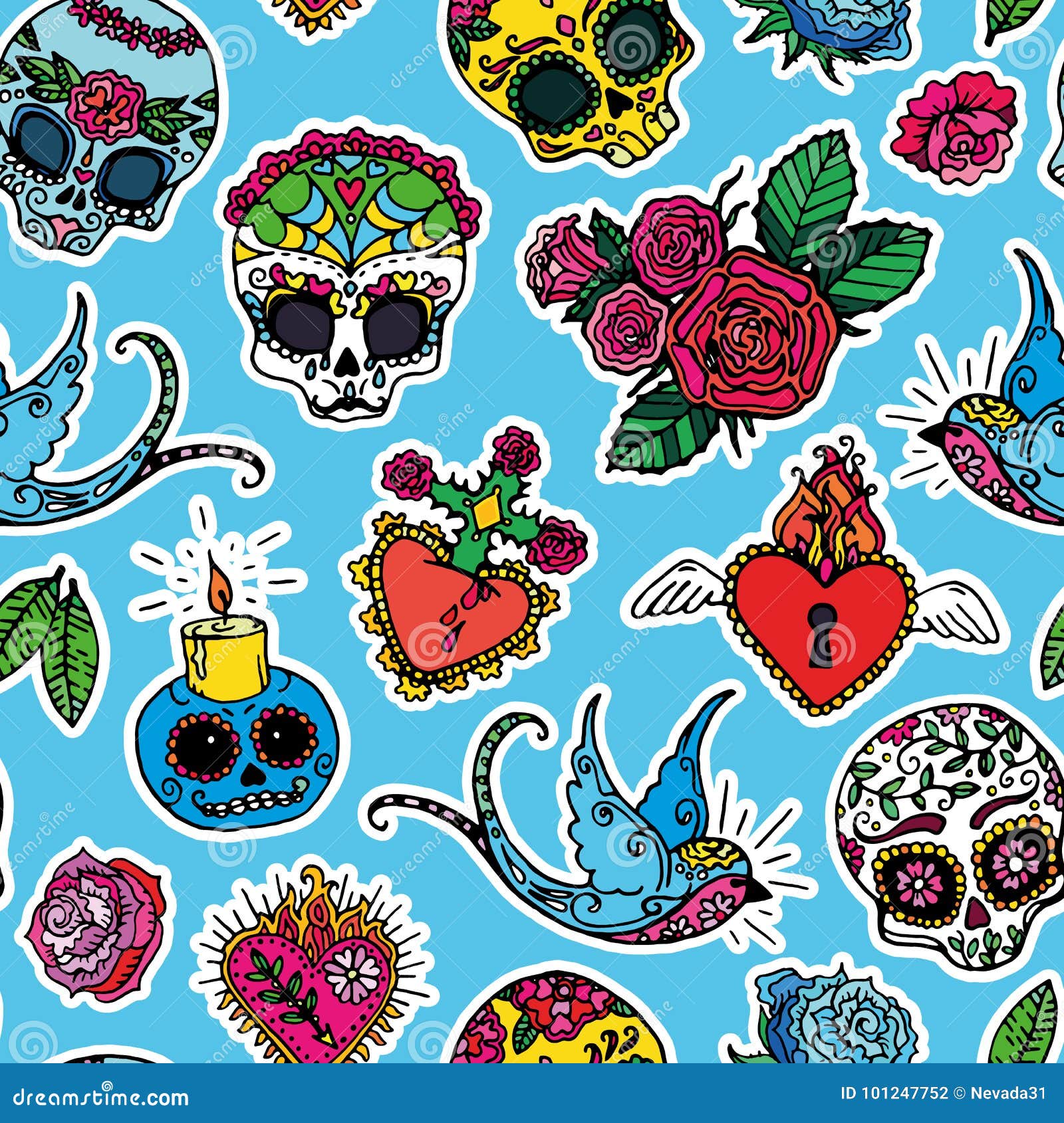 Day of the Dead Seamless Pattern Stock Illustration - Illustration of ...