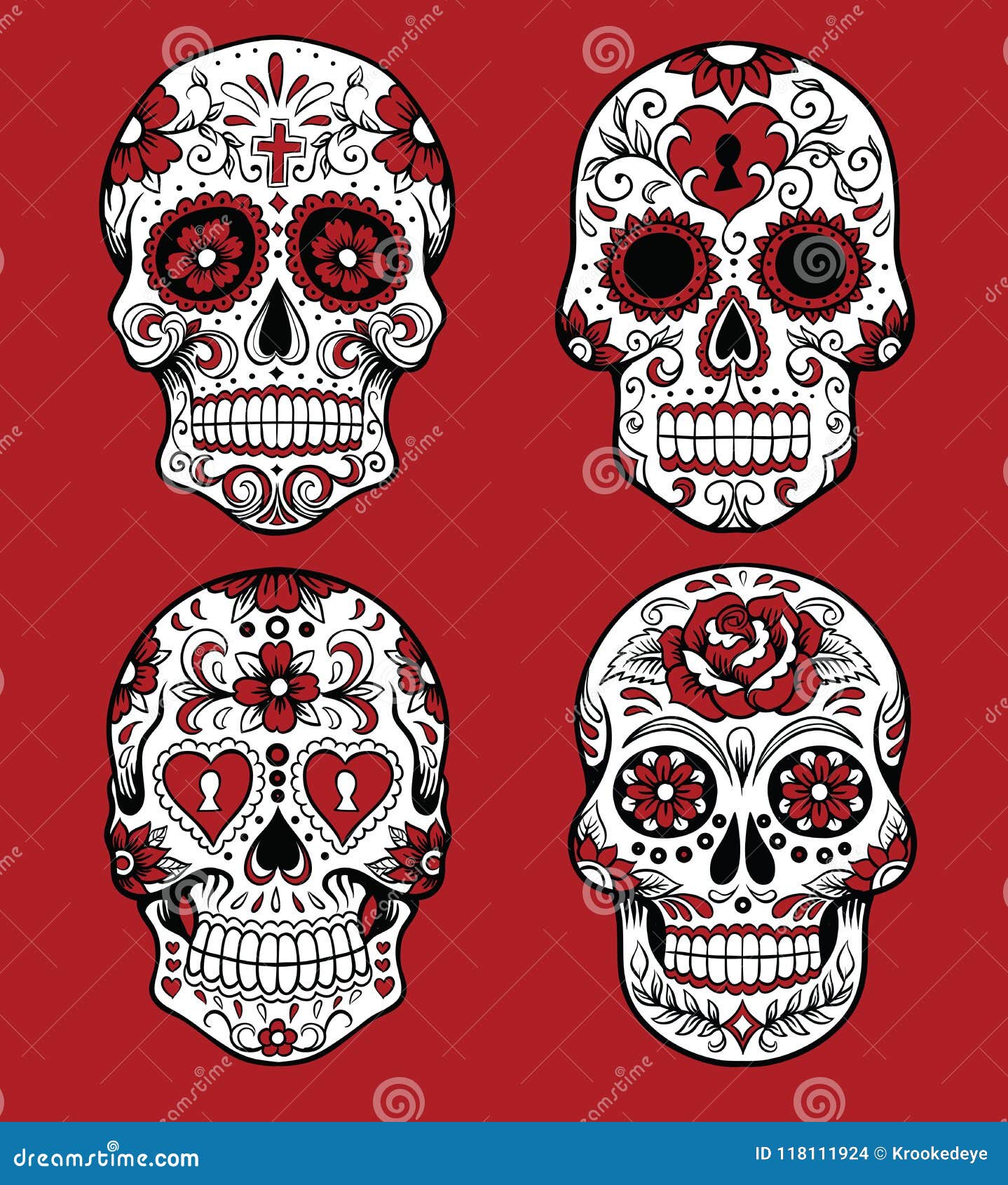 Collection Of Day Of The Dead Skull Vector Illustrations Stock Vector Illustration Of Hand