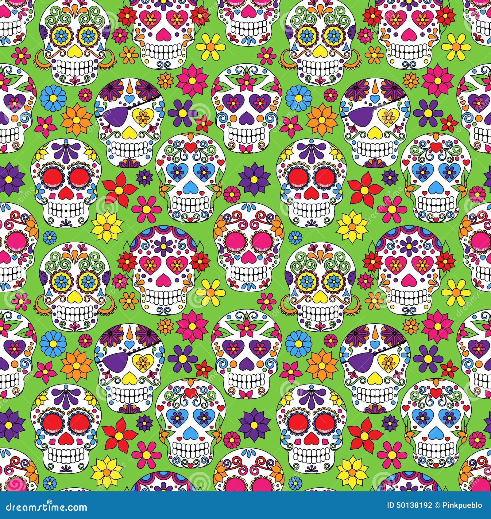 Day Of The Dead Sugar Skull Seamless Vector Background Stock Vector