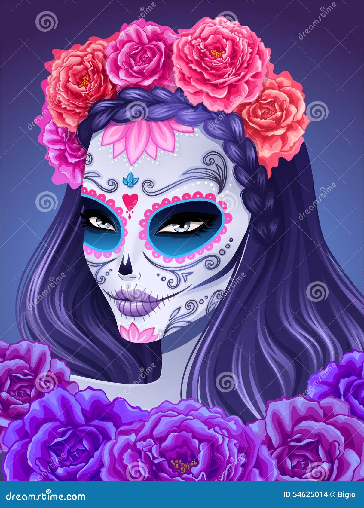 Day Of Dead Sugar Skull Woman Stock Vector Illustration Of Hairstyle