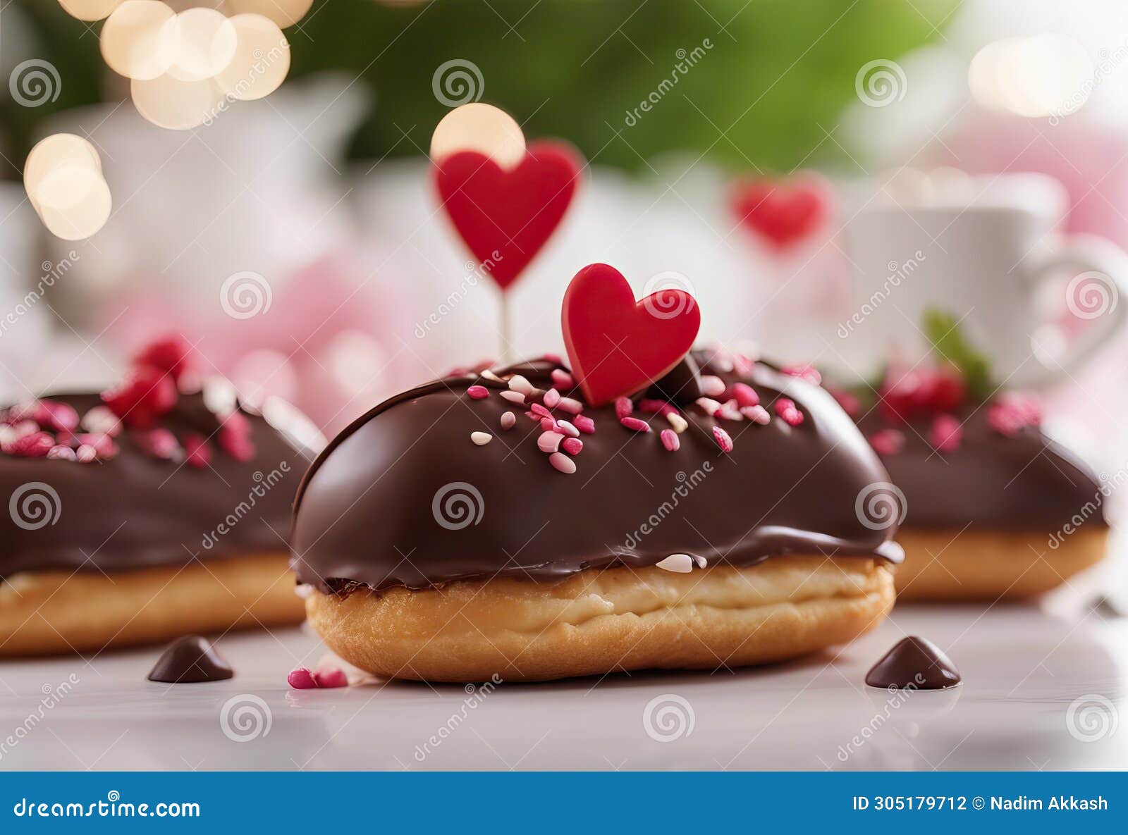 Day Decorated Eclair Chocolate White Heart Background Isolated Stock ...