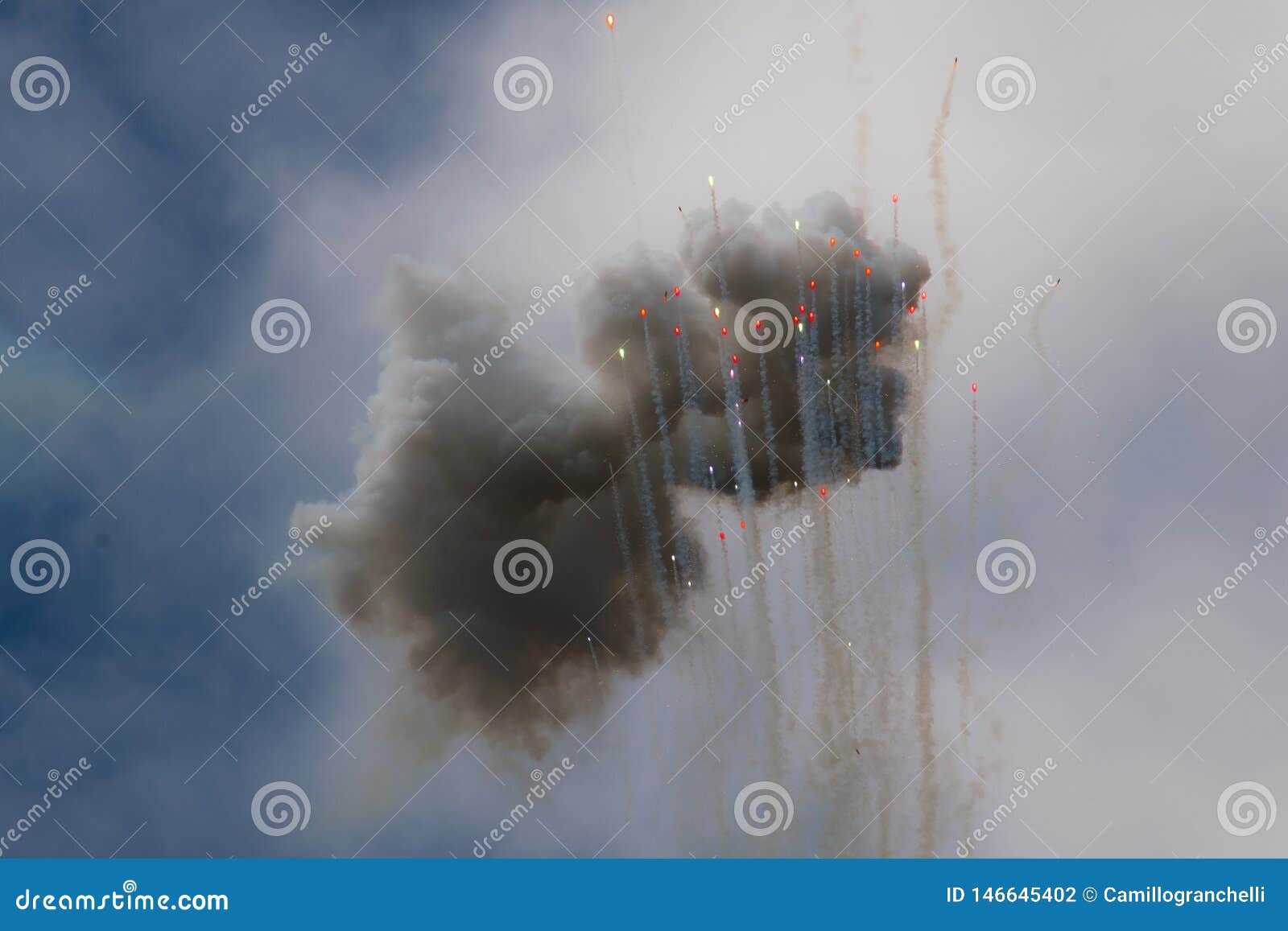 Day Fireworks Colorful Clouds and Bullets Rising into the Sky Stock ...