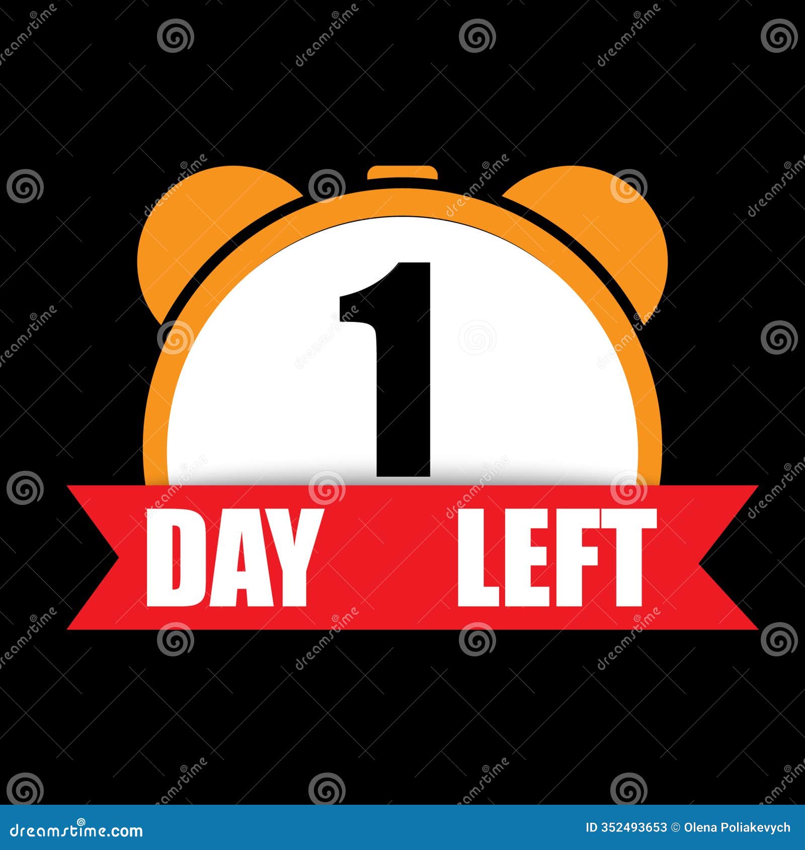 1 Day Left Icon. Countdown Clock Symbol. Bold Number One Text. Black ...