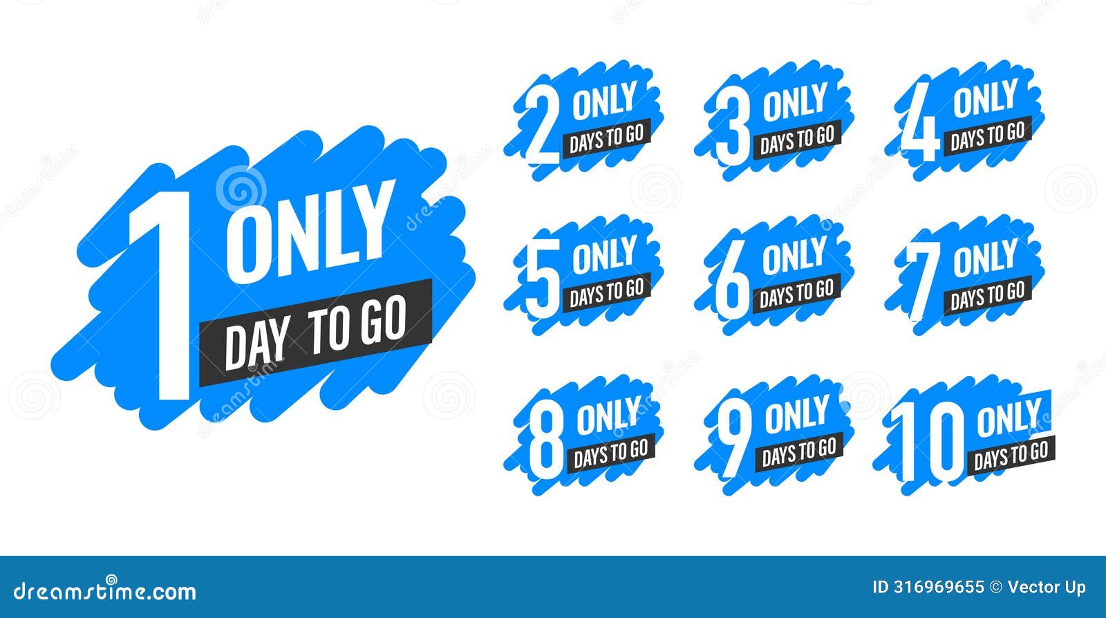 Day Left Set of Blue and Black Signs. Countdown Badge. Count Timer ...