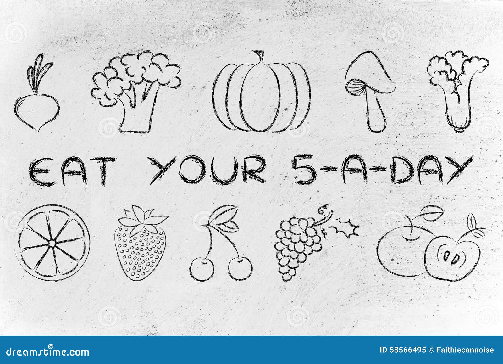 5 a Day Mixed Fruit and Vegetables, Healthy Eating Stock Illustration ...