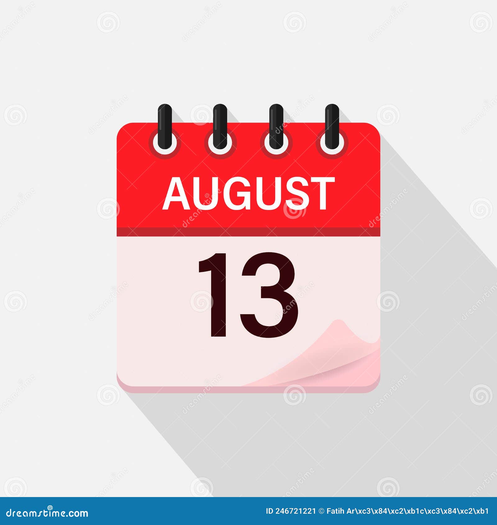 August 13, Calendar Icon with Shadow. Day, Month. Flat Vector ...