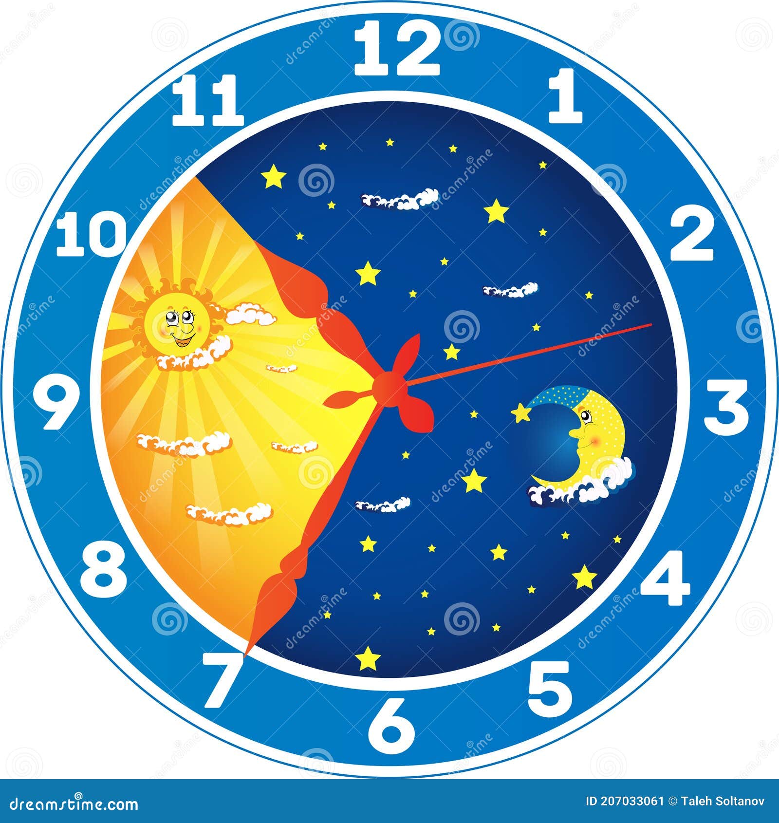 Set Of Day And Night Clock For Time Zones Different Cities Cartoon ...