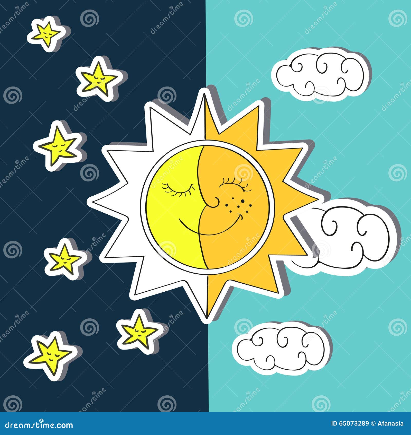 Day and Night. Doodle Vector Illustration of Sun, Moon Stock Vector ...