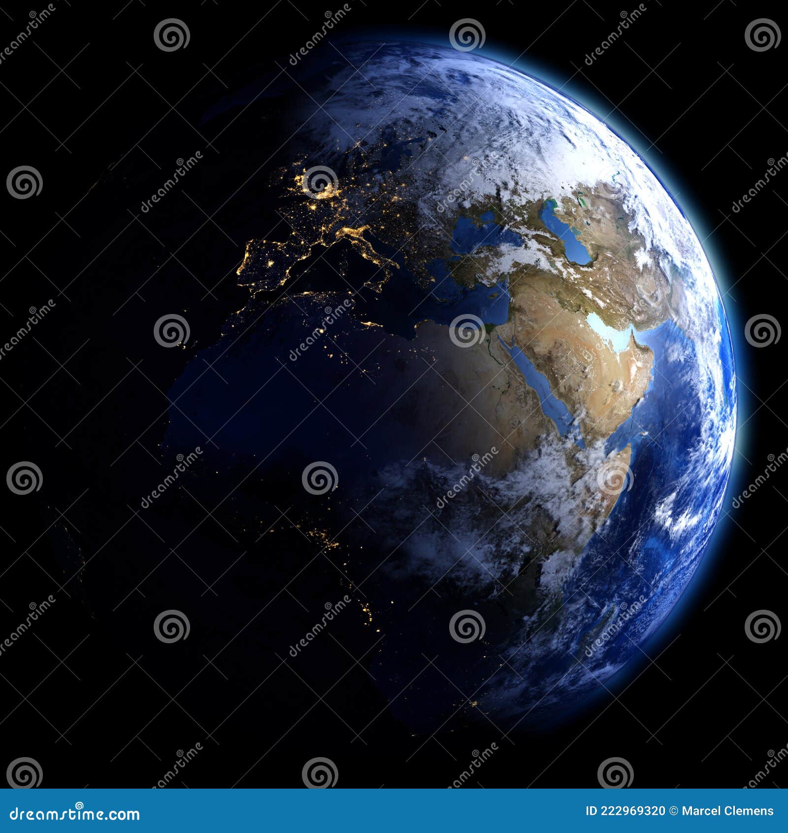 Day and Night on Earth from Space Showing Europe Stock Illustration ...