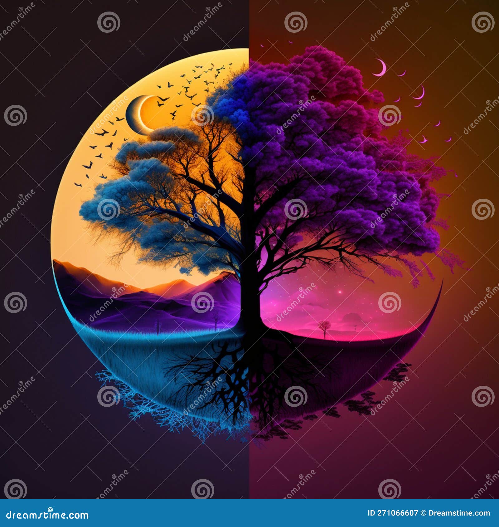 Day and Night Gradient Tree, Concept Art, Modern Art, AI Generated ...