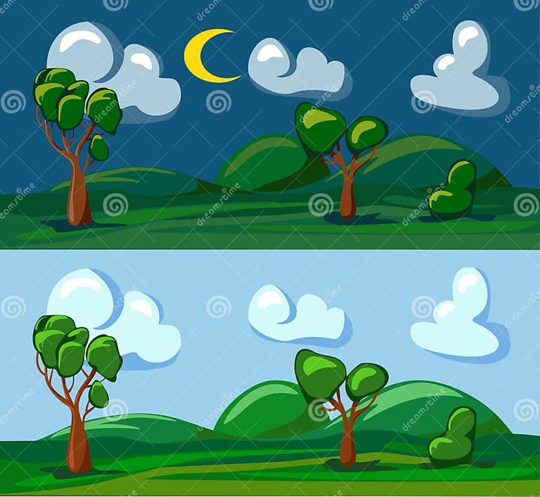 Day and night landscapes stock vector. Illustration of grass - 42826250