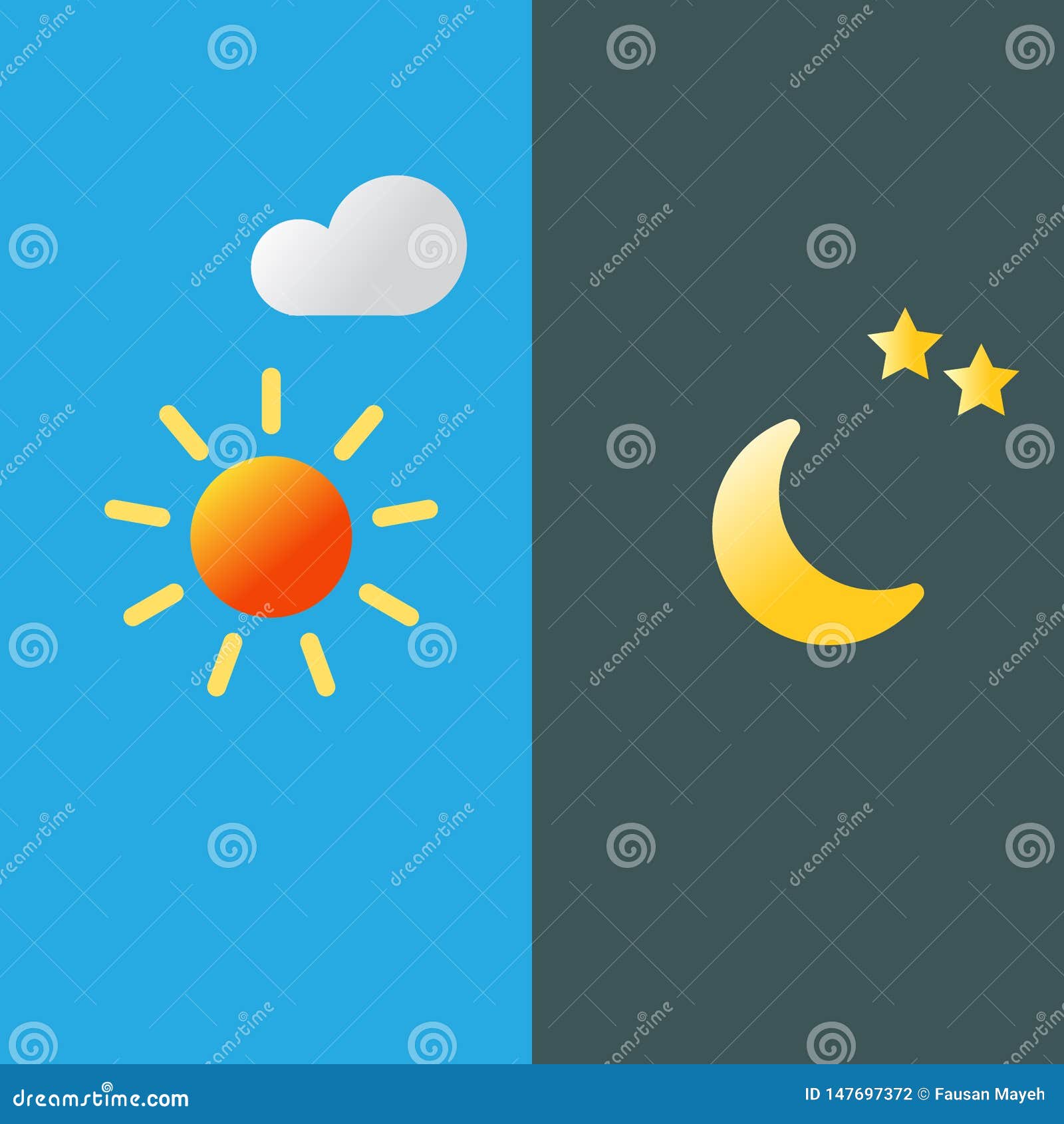 Day and Night Long Shadow Flat Vector Illustration, Vector Symbols ...