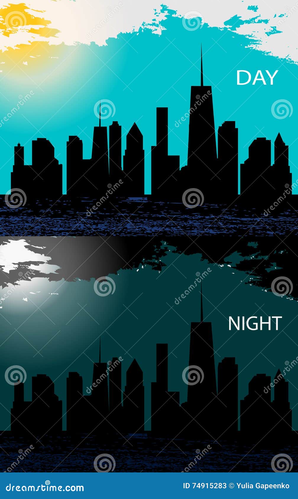 Day and Night in Modern Flat Design Vector Illustration. Stock Vector ...