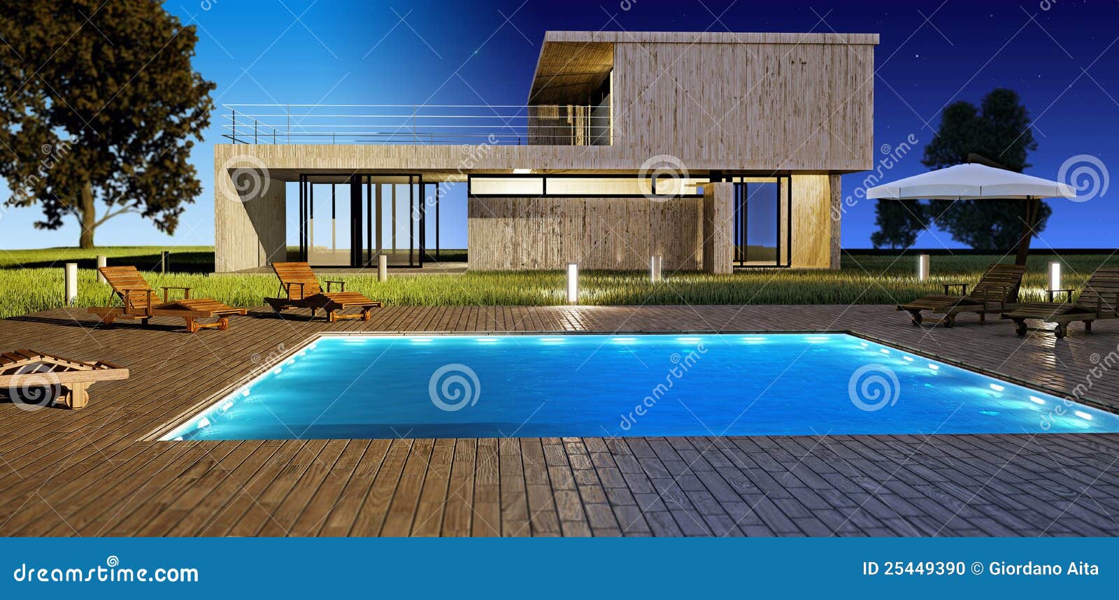 Day and Night Modern house stock illustration. Illustration of night ...