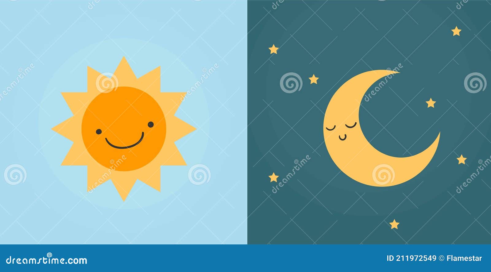 Day and Night Symbols with Cute Faces. Dark and Bright Modes Stock ...