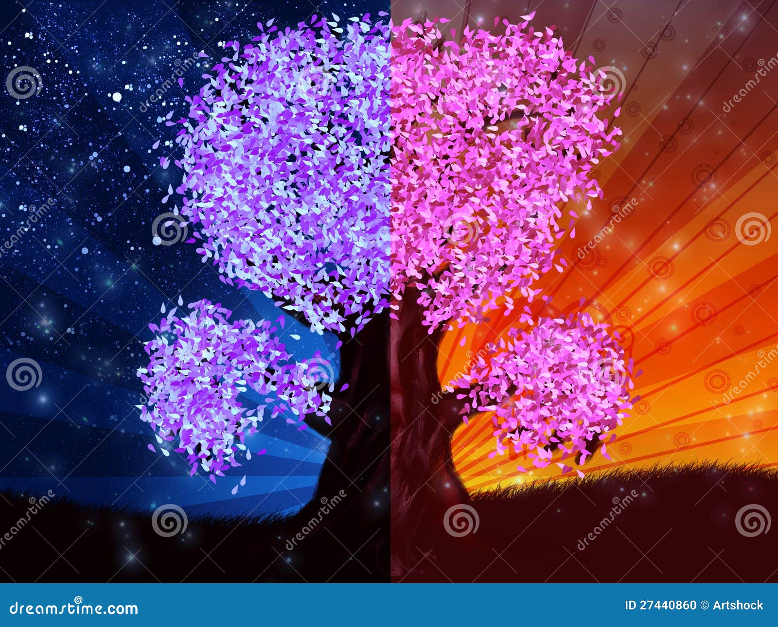Day and night tree stock illustration. Illustration of sunrays - 27440860