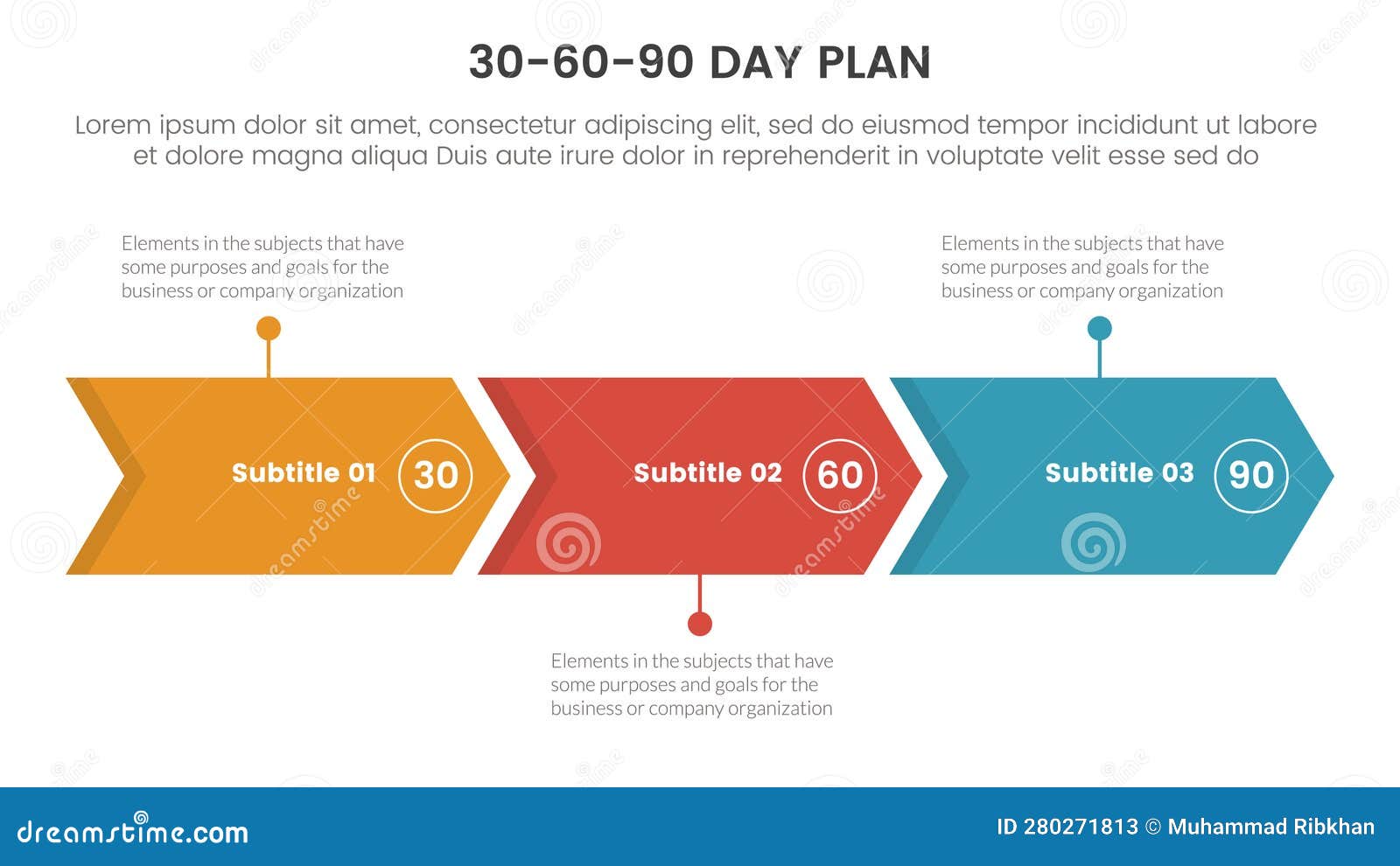 30-60-90 Day Plan Management Infographic 3 Point Stage Template with ...