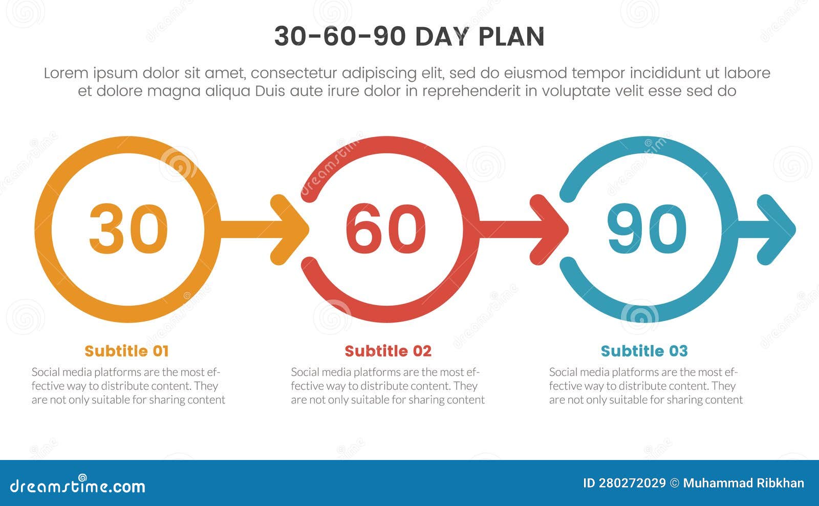 30-60-90 Day Plan Management Infographic 3 Point Stage Template with ...