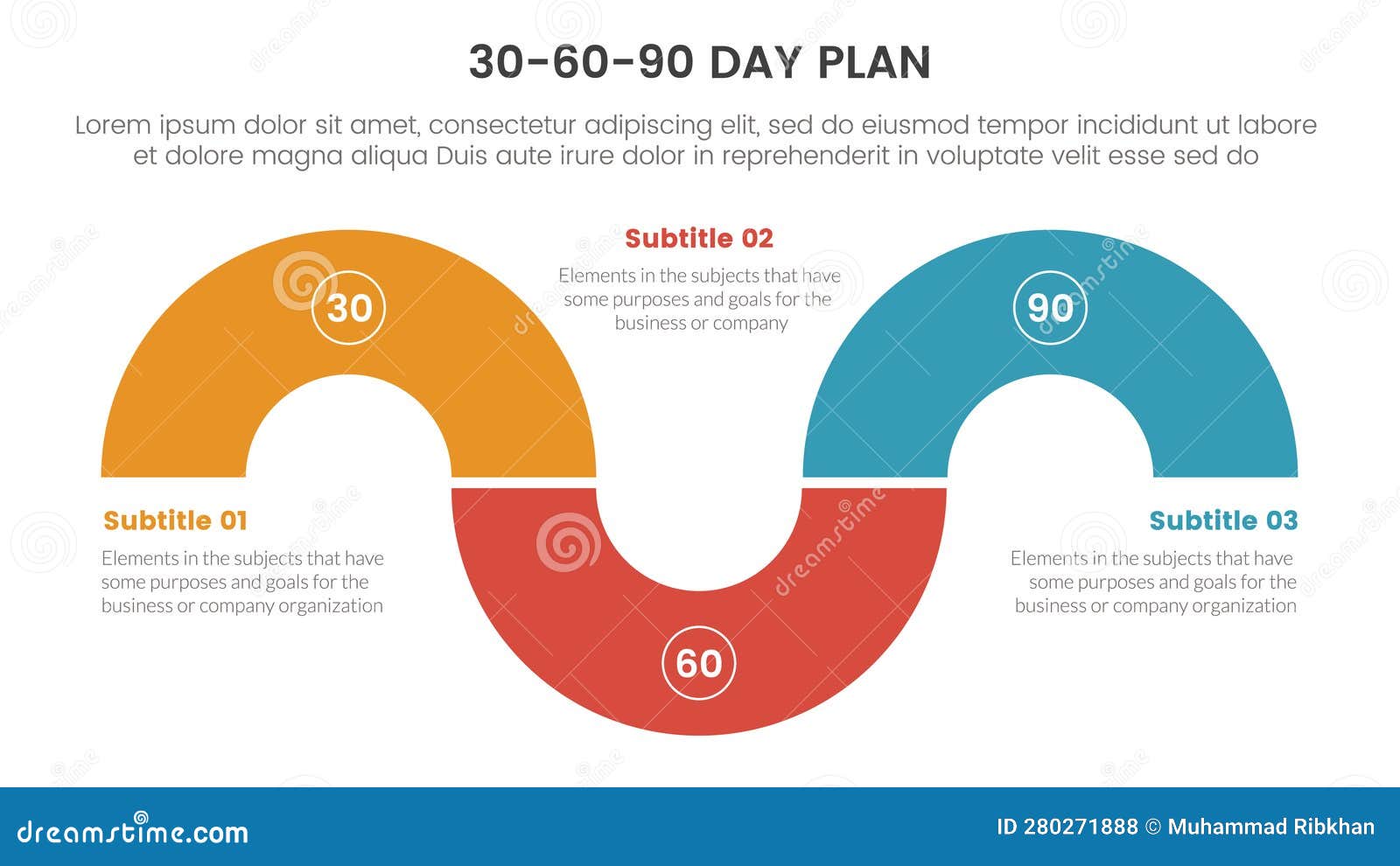 30-60-90 Day Plan Management Infographic 3 Point Stage Template with ...