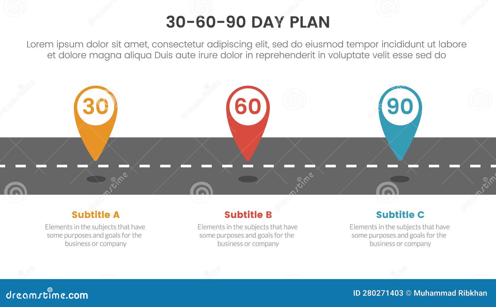 30-60-90 Day Plan Management Infographic 3 Point Stage Template with ...
