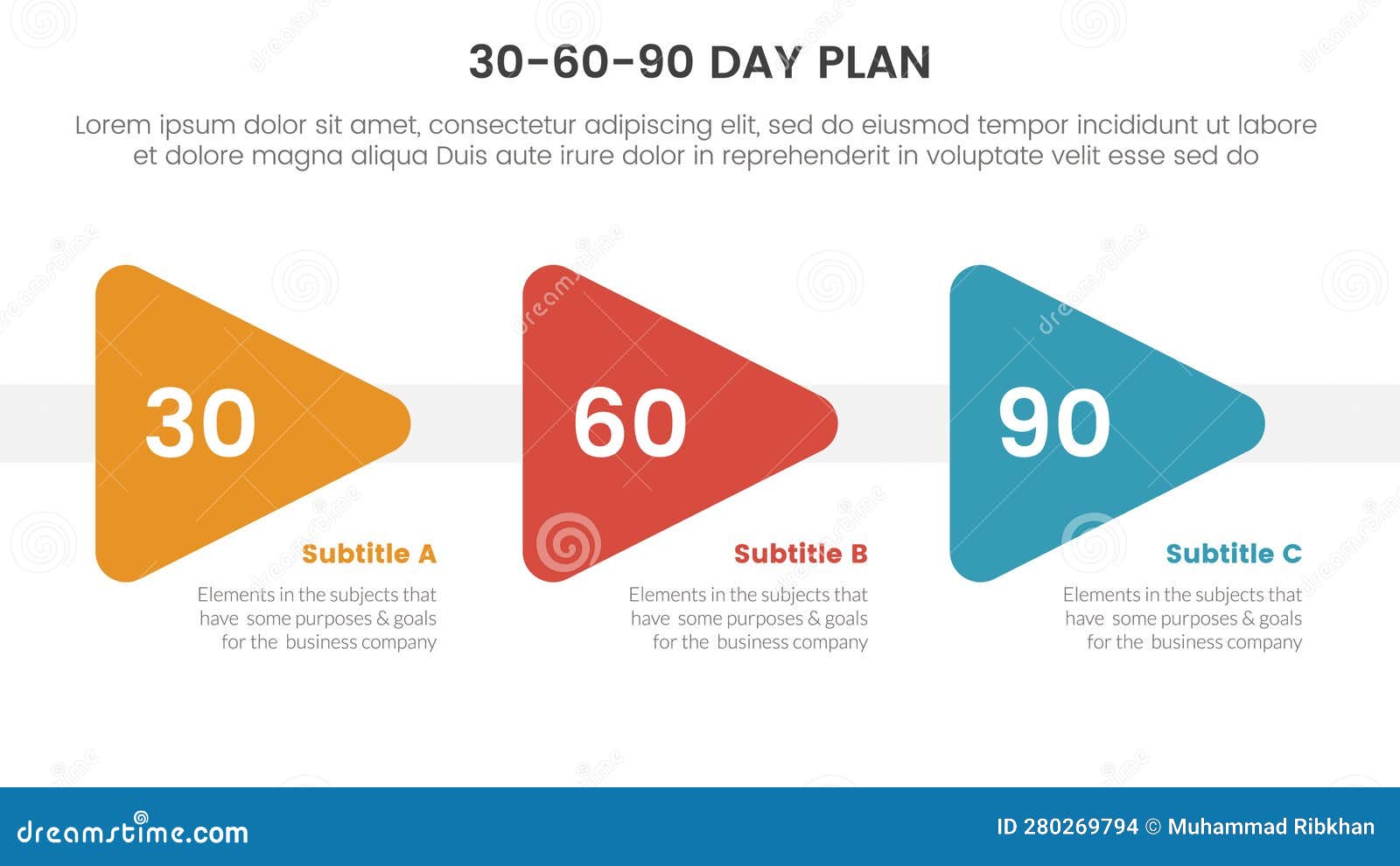 30-60-90 Day Plan Management Infographic 3 Point Stage Template with ...