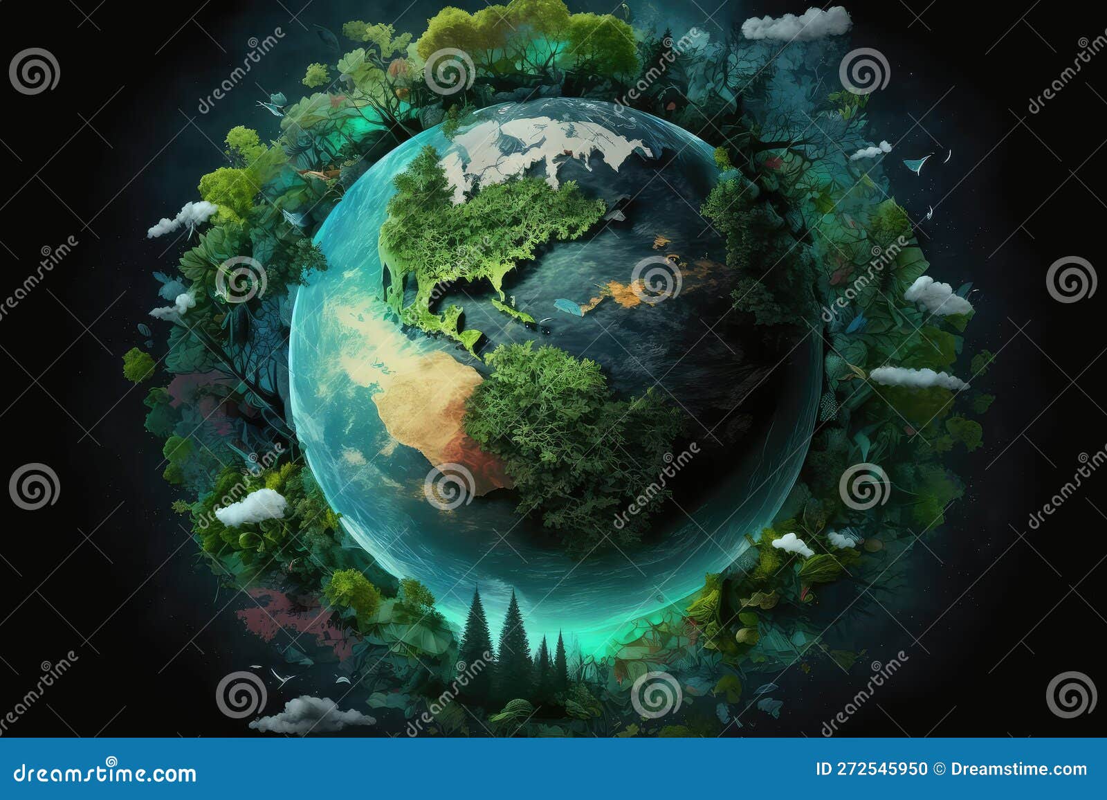 Day Planet Earth. Forests, Seas, Trees and Plants. Generative AI Stock ...