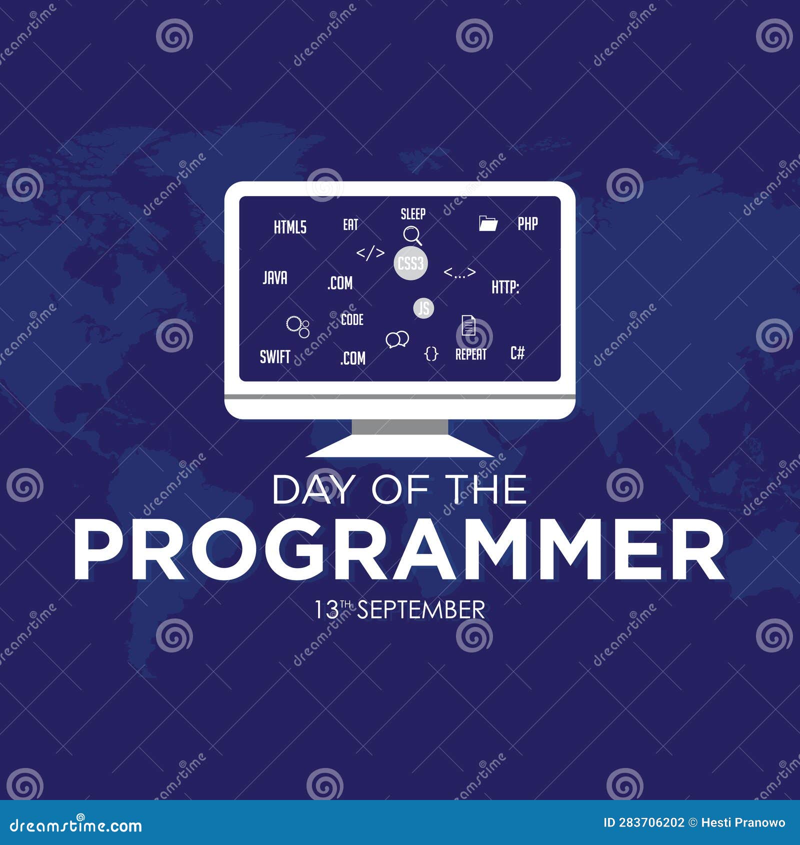 Day Of The Programmer Template With Monitor Icon And Coding Stock Vector Illustration Of