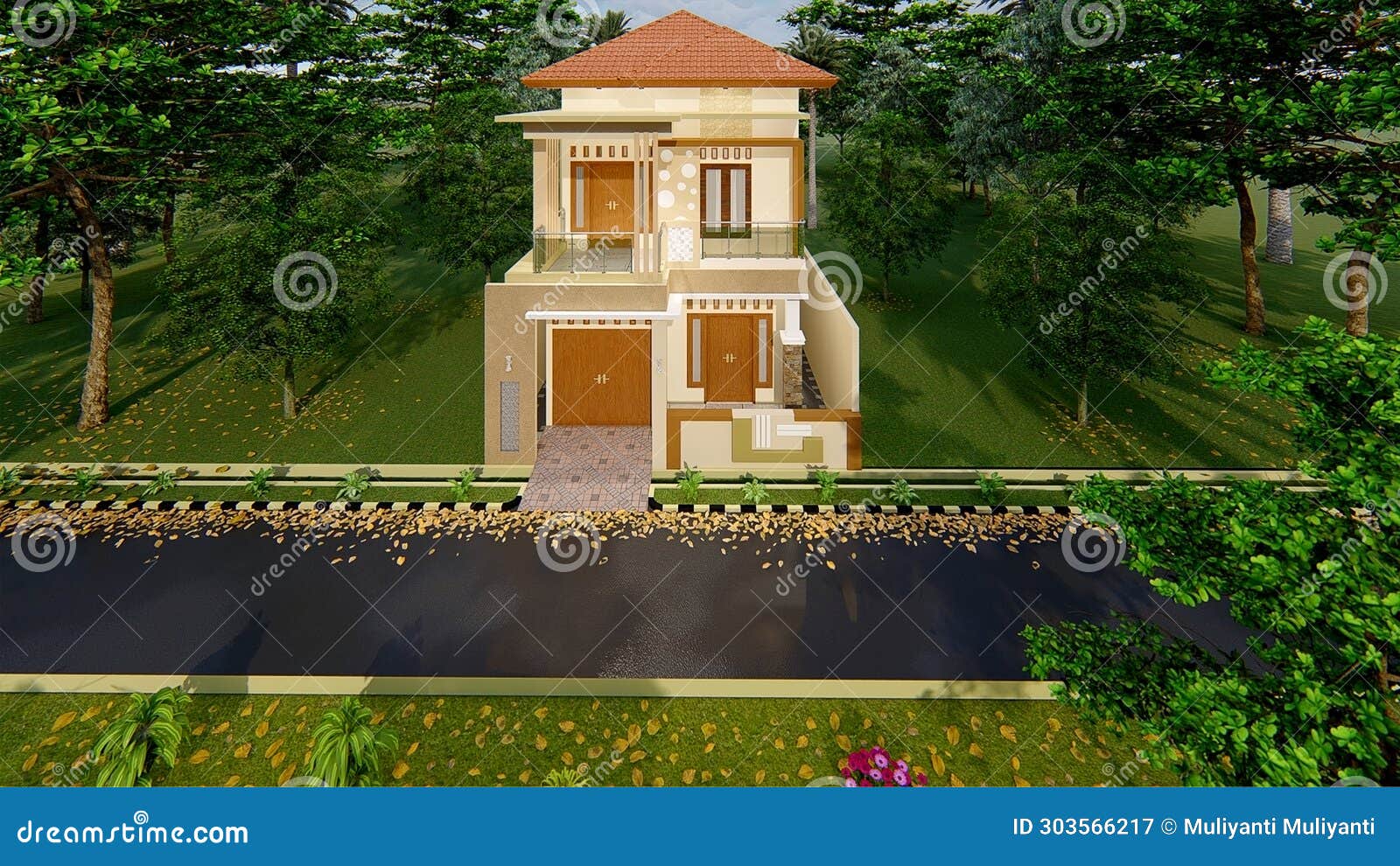Day Render Front of 2 Story House 3 Stock Illustration - Illustration ...
