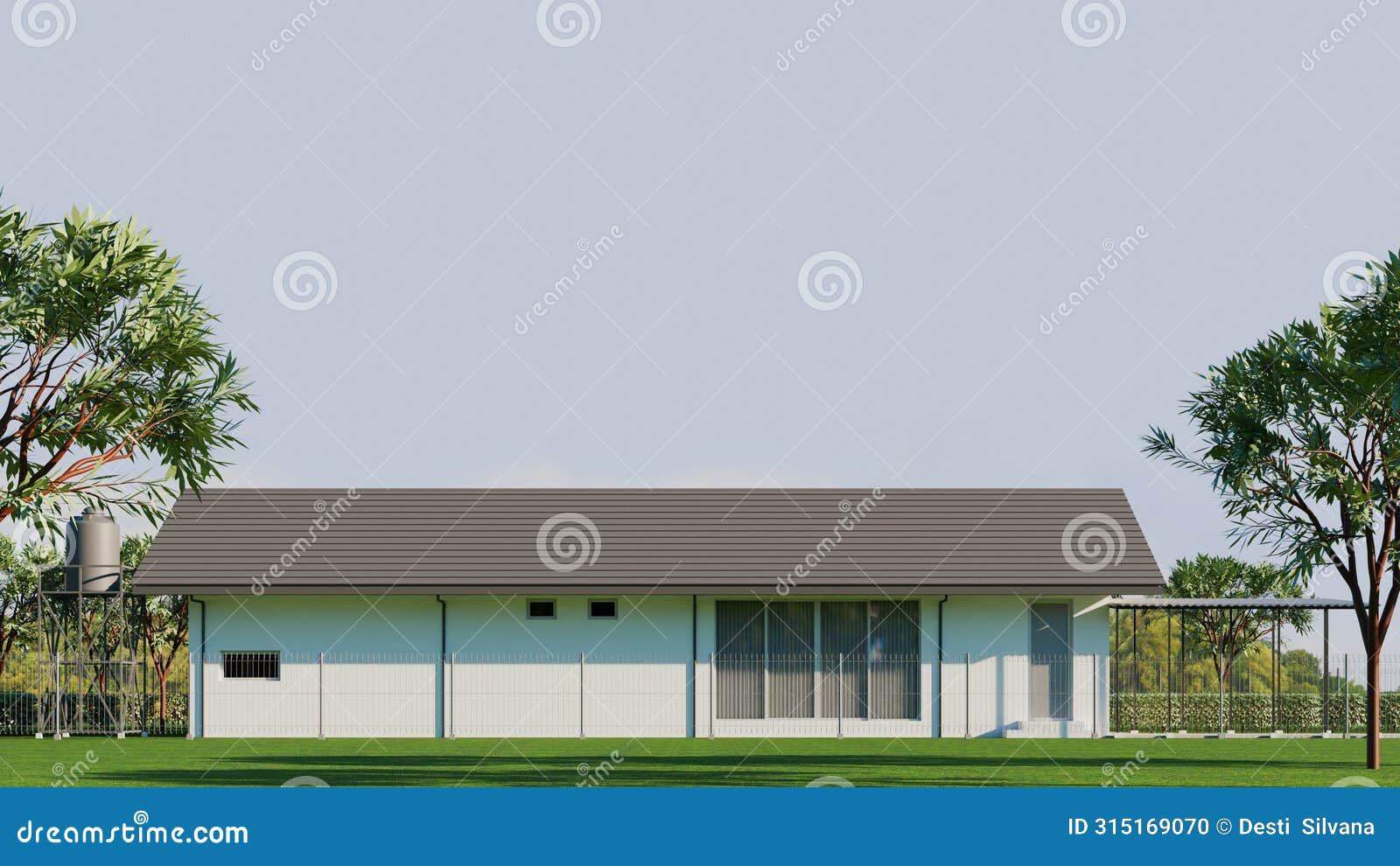 Day Scene House Side View 3D Illustration Stock Illustration ...