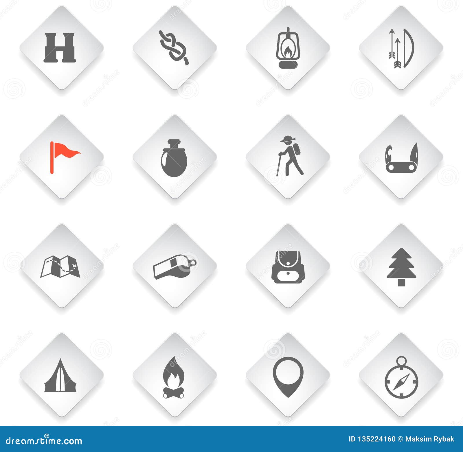 Day of scouts icon set stock vector. Illustration of wood - 135224160
