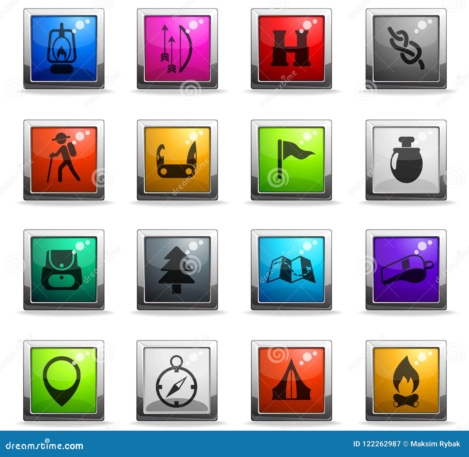 Day of scouts icon set stock vector. Illustration of glass - 122262987