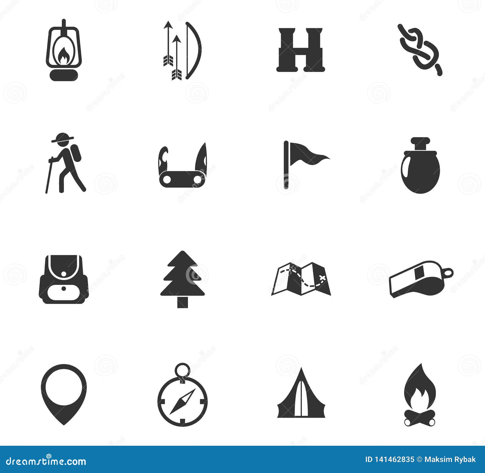 Day of scouts icon set stock vector. Illustration of backpack - 141462835