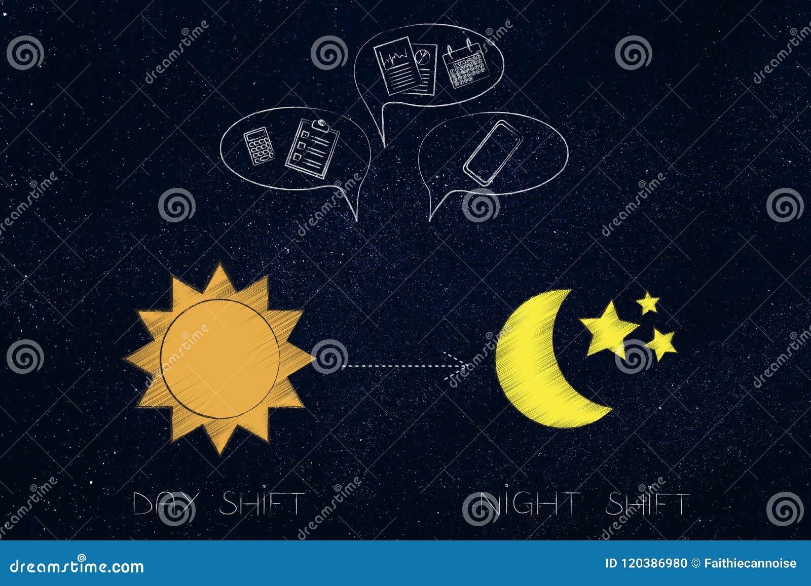 Day Shift Icon with Sun and Night One with Moon and Office Objec Stock ...