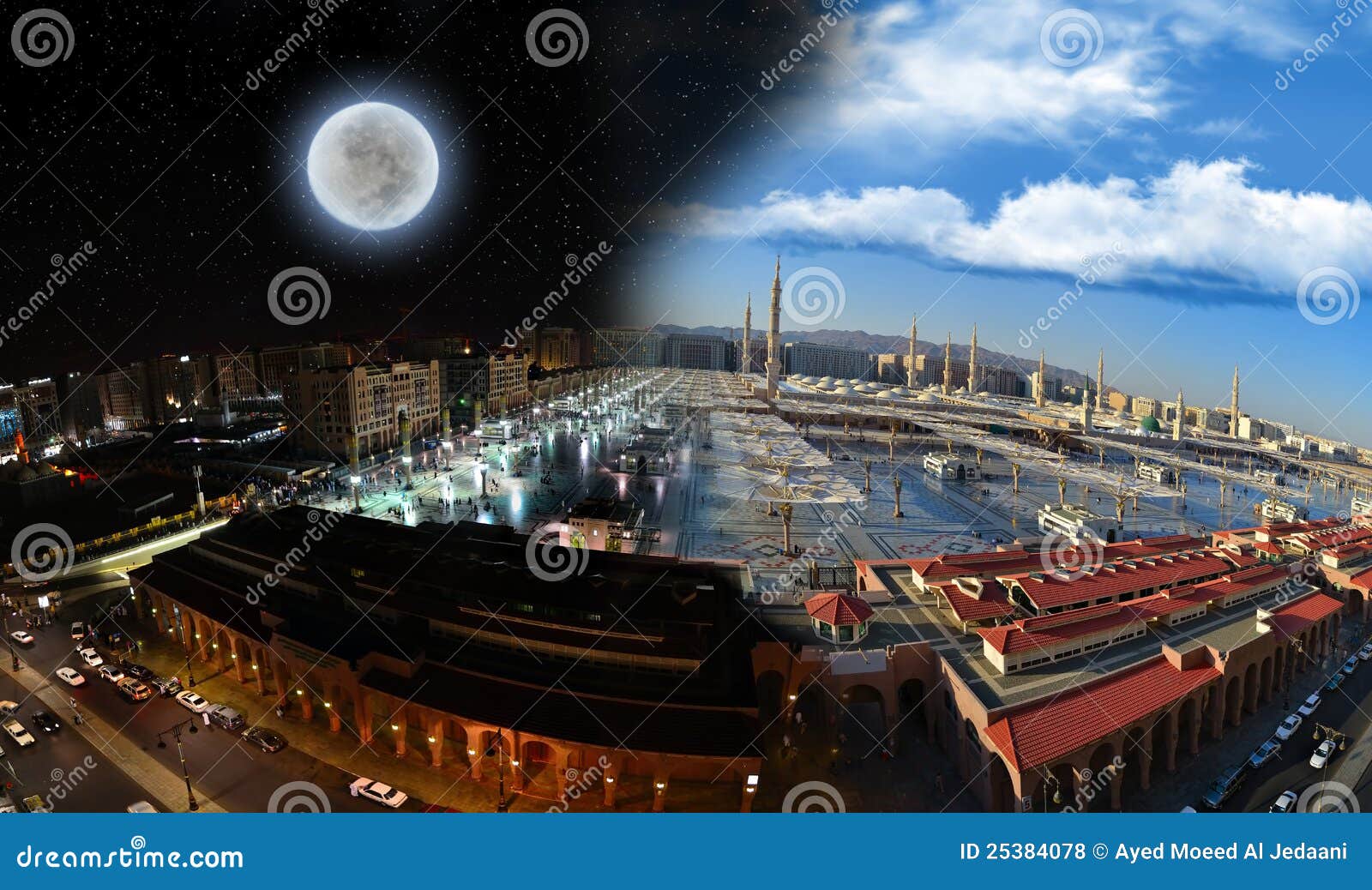 Day Turn To Night at Nabawi Mosque Stock Photo - Image of dark, green ...