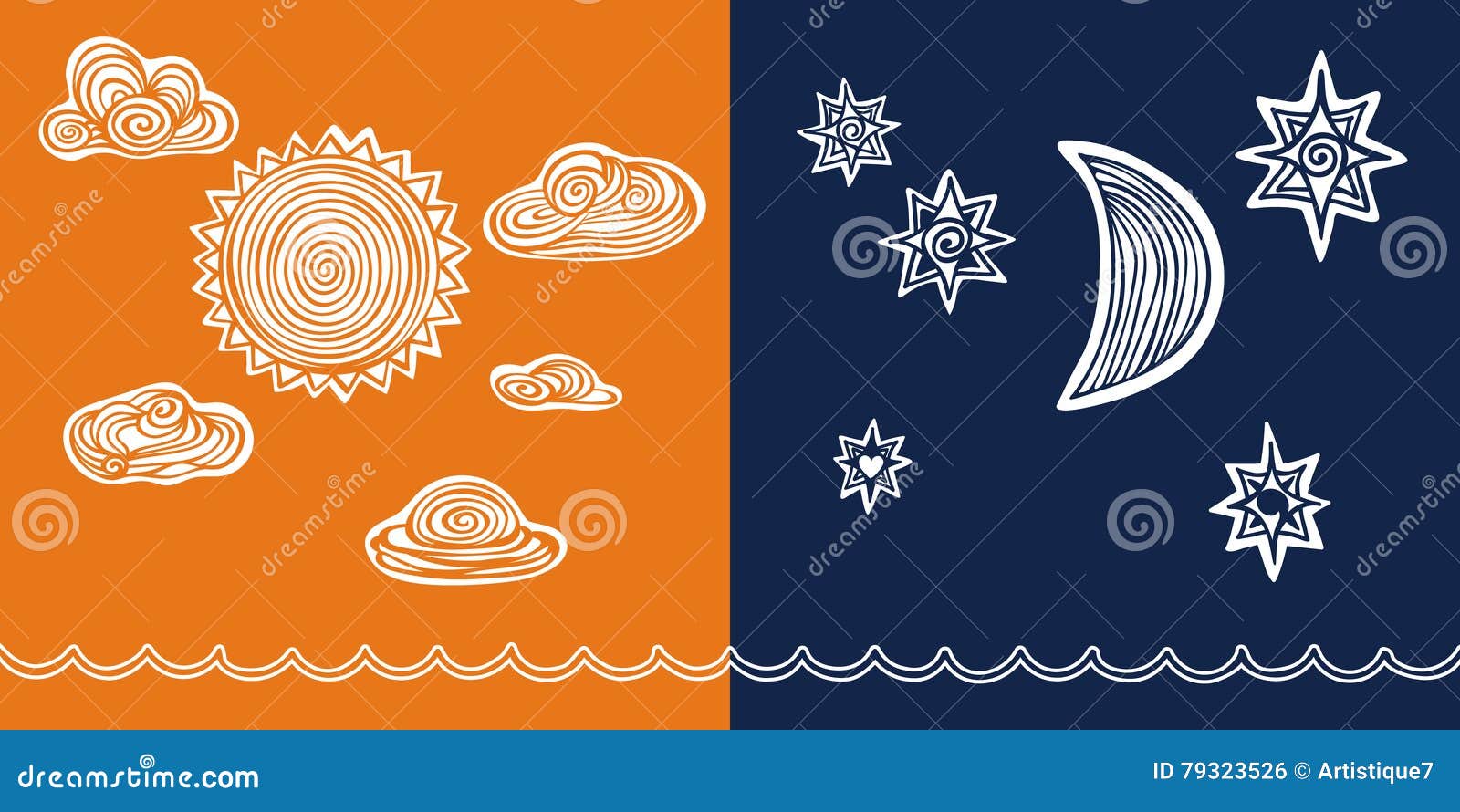 Day Vs. Night Sun Moon Clouds Stars Stock Vector - Illustration of ...