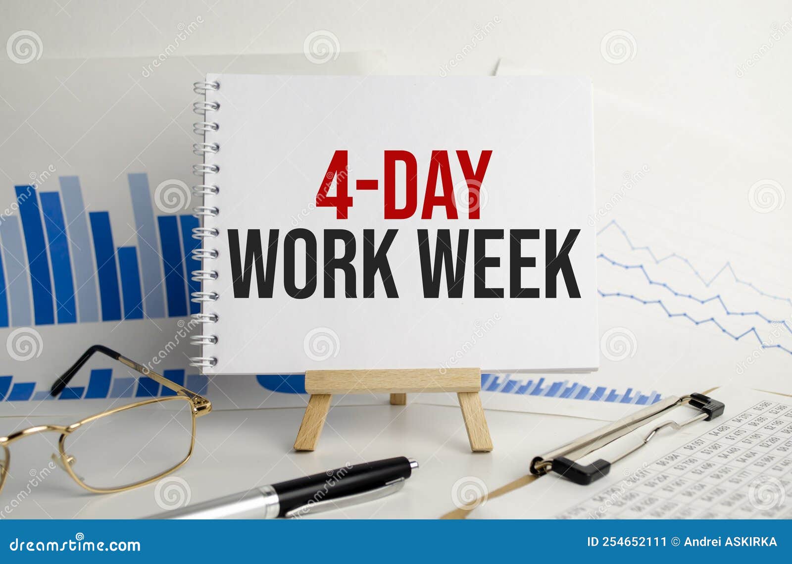 4 Day Work Week Symbol Words on Notepad and Office Supplies Stock Image ...